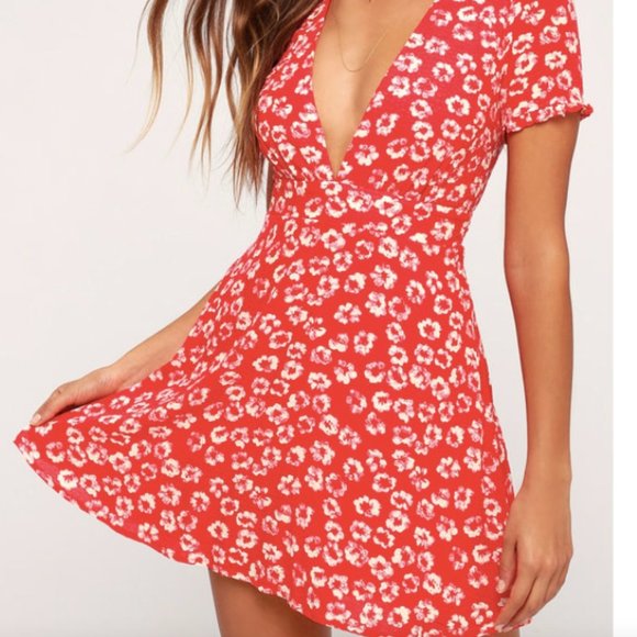Lulus | Dresses | Lulus Garden Explorer Red Floral Print Mini Dress | Poshmark